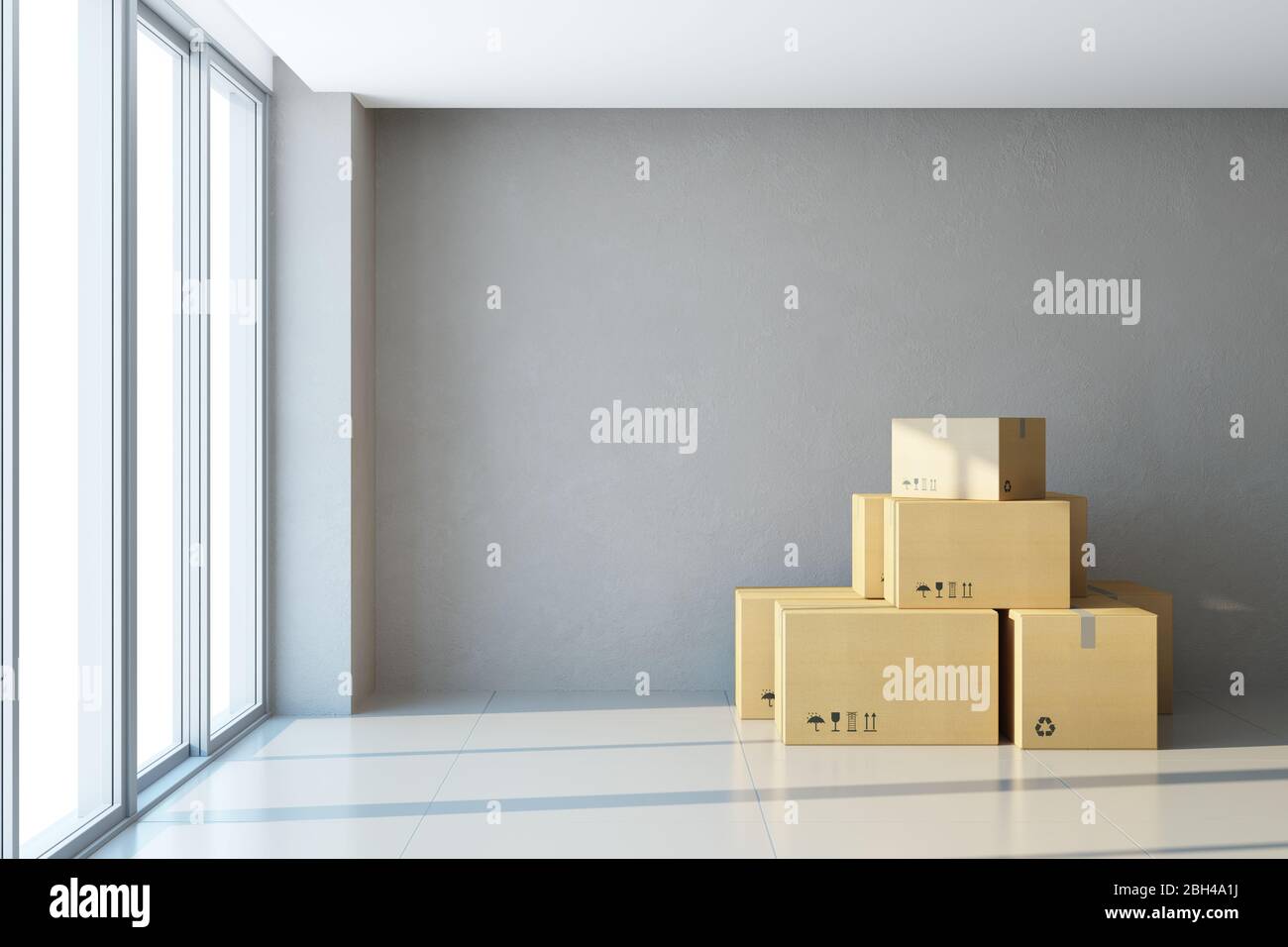 moving boxes at a new office Stock Photo - Alamy