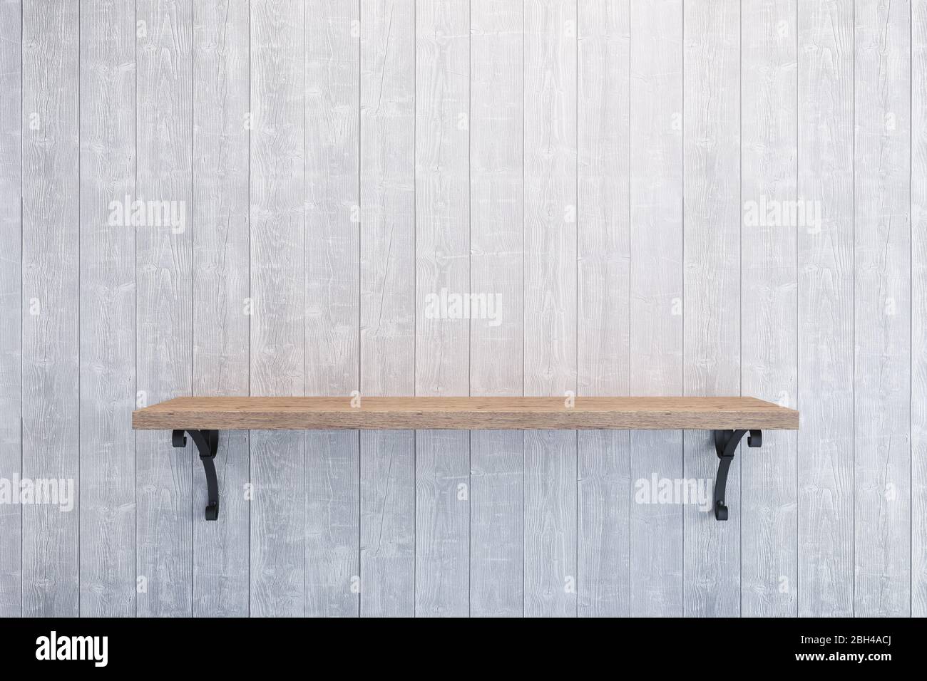 empty book shelf on wooden wall Stock Photo - Alamy