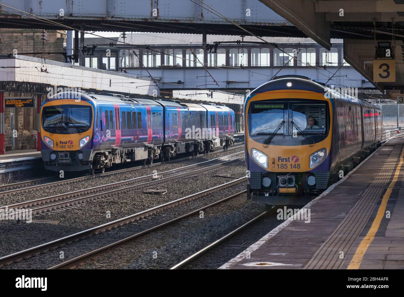 2 First Transpennine Express class 185 trains 185148 (R) 185127 (L) at ...
