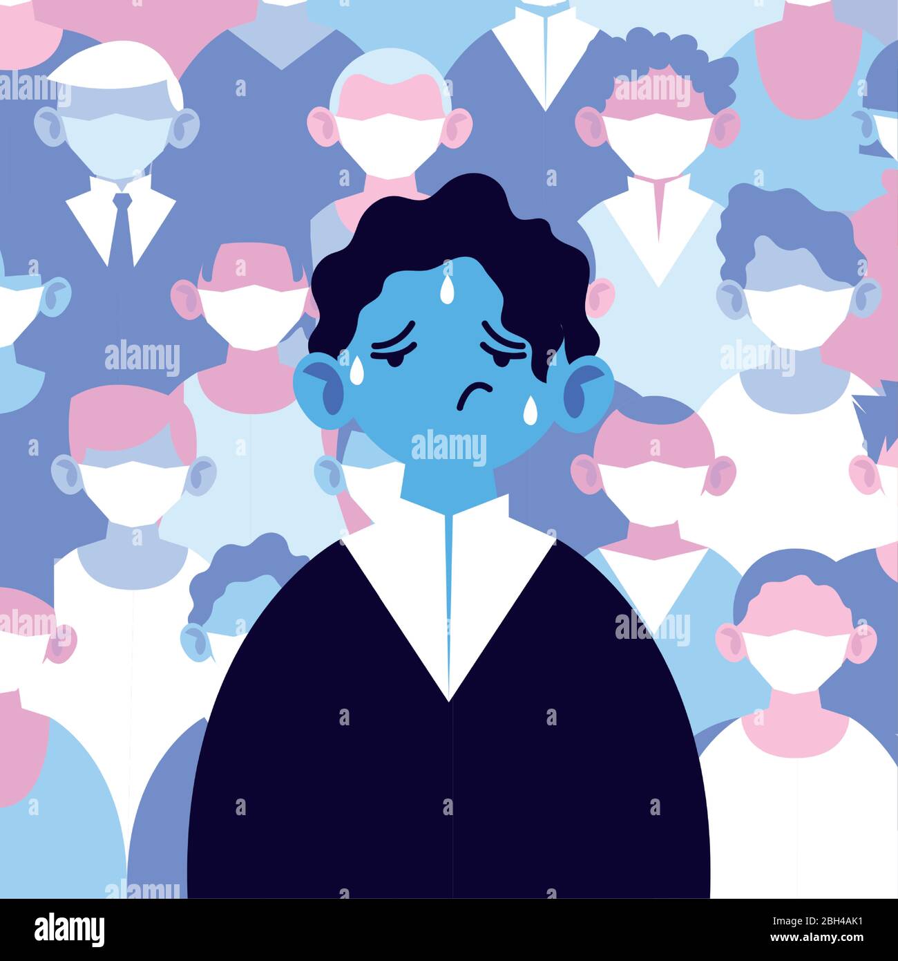 poster man with fever, symptom of infection by coronavirus vector ...