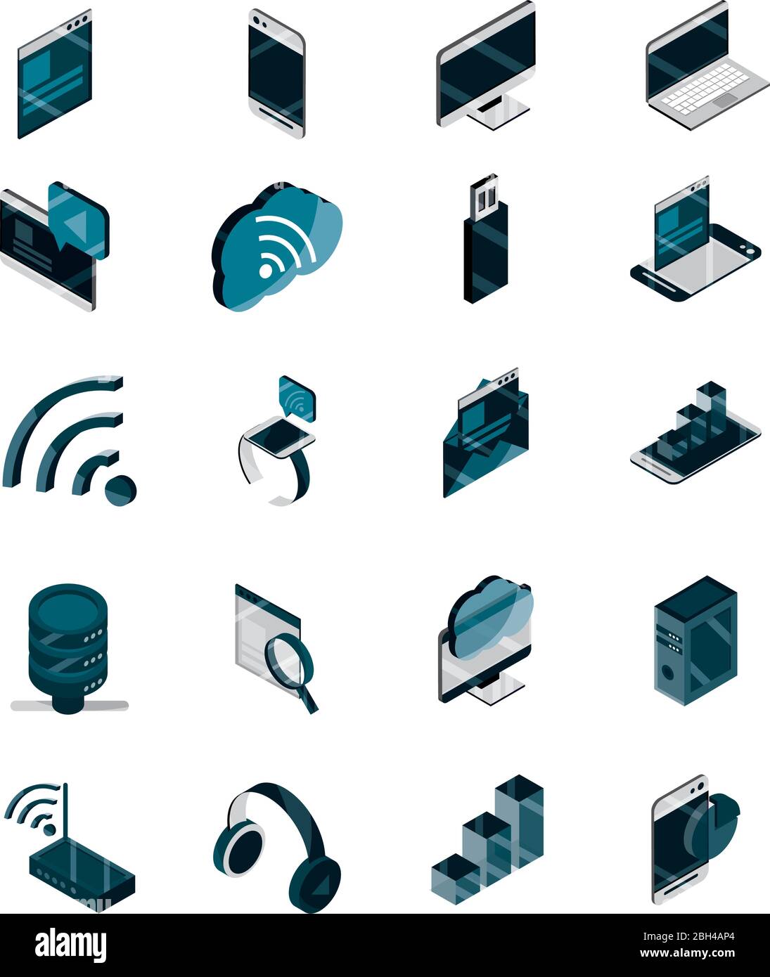 technology device gadget digital isometric isolated icons set vector ...