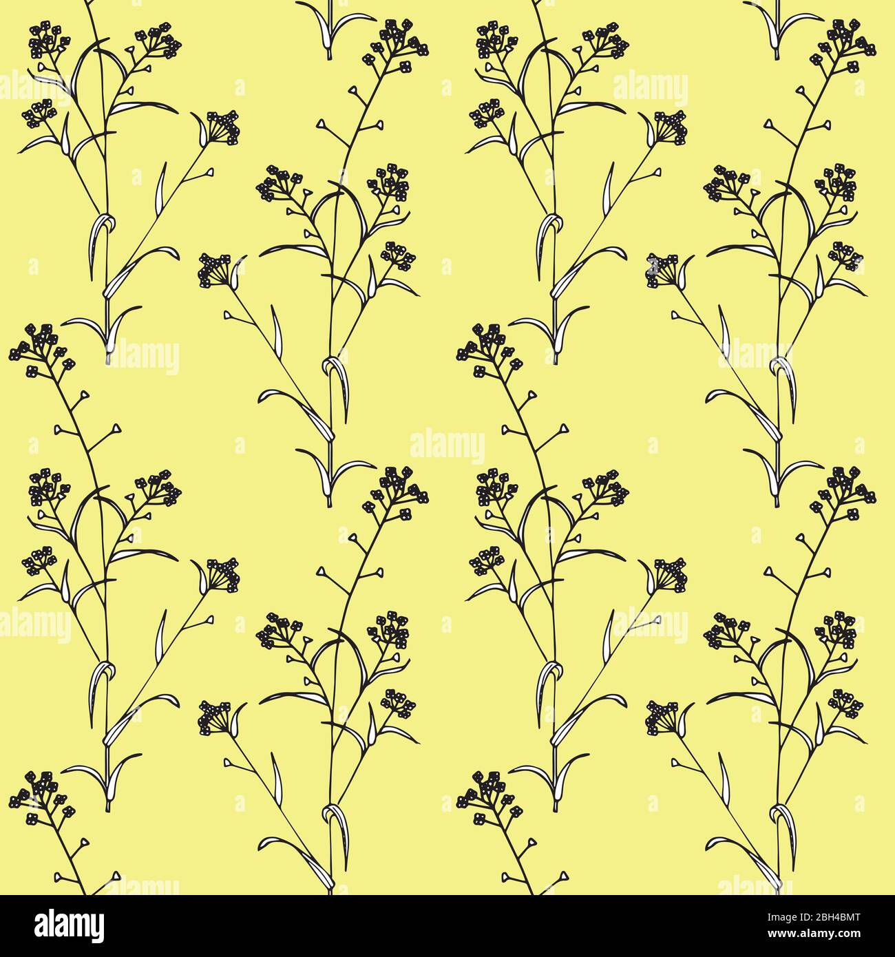Delicate twigs on yellow background. Vintage seamless pattern with twig ...