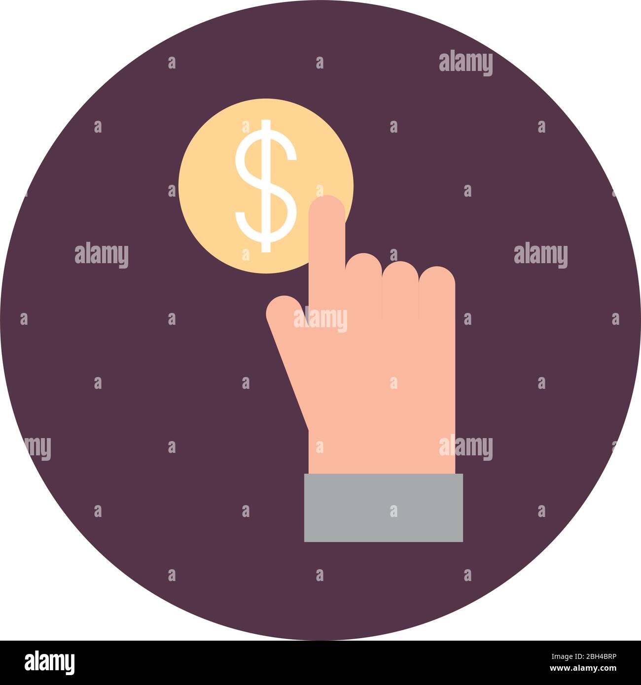 mobile banking, hand touching money button vector illustration block ...