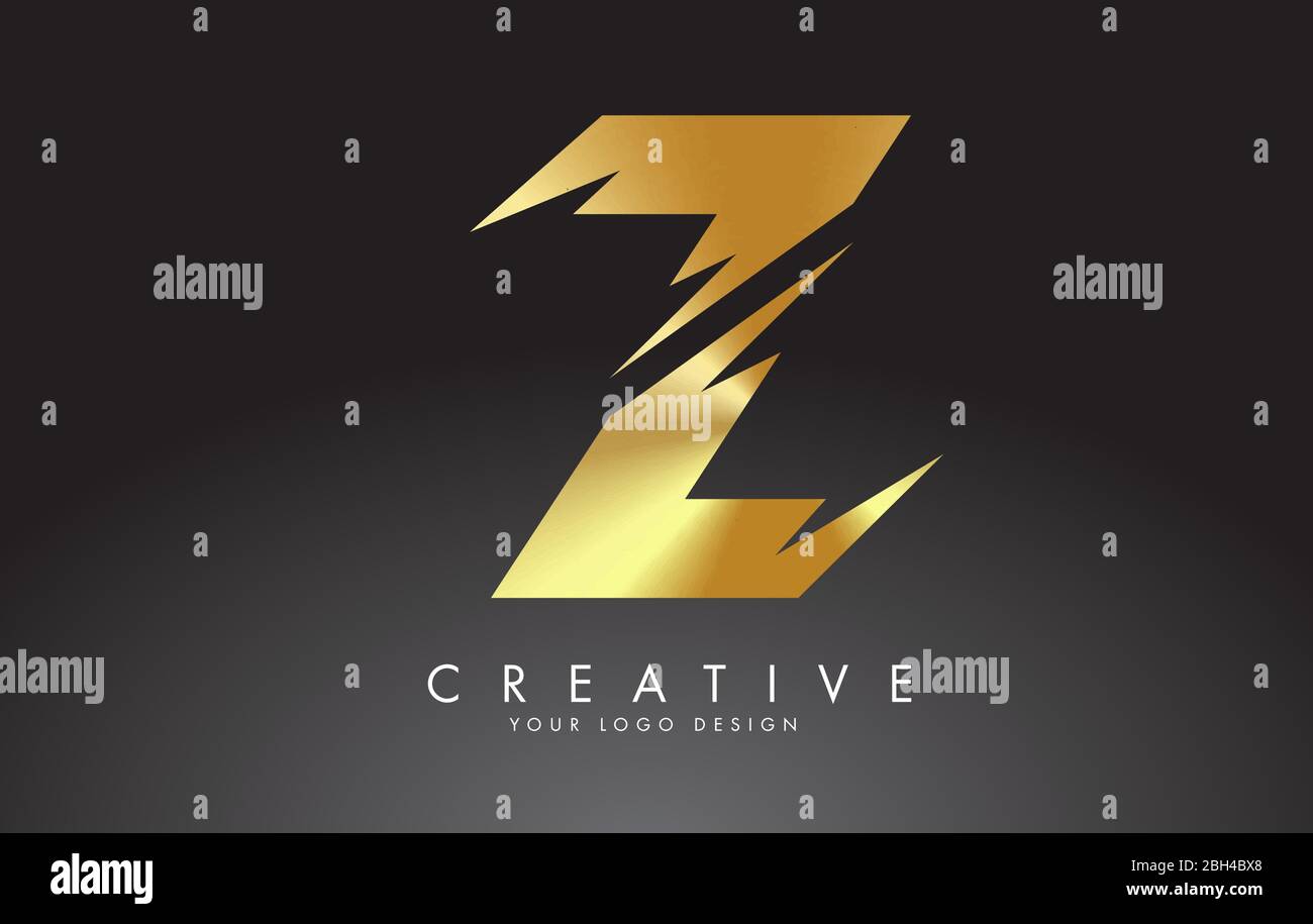 Golden Z letter logo design with creative cuts. Creative vector ...