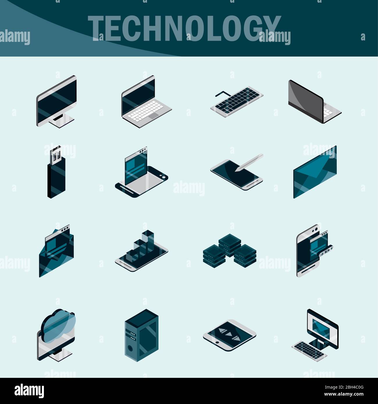 technology device gadget digital isometric isolated icons set vector ...