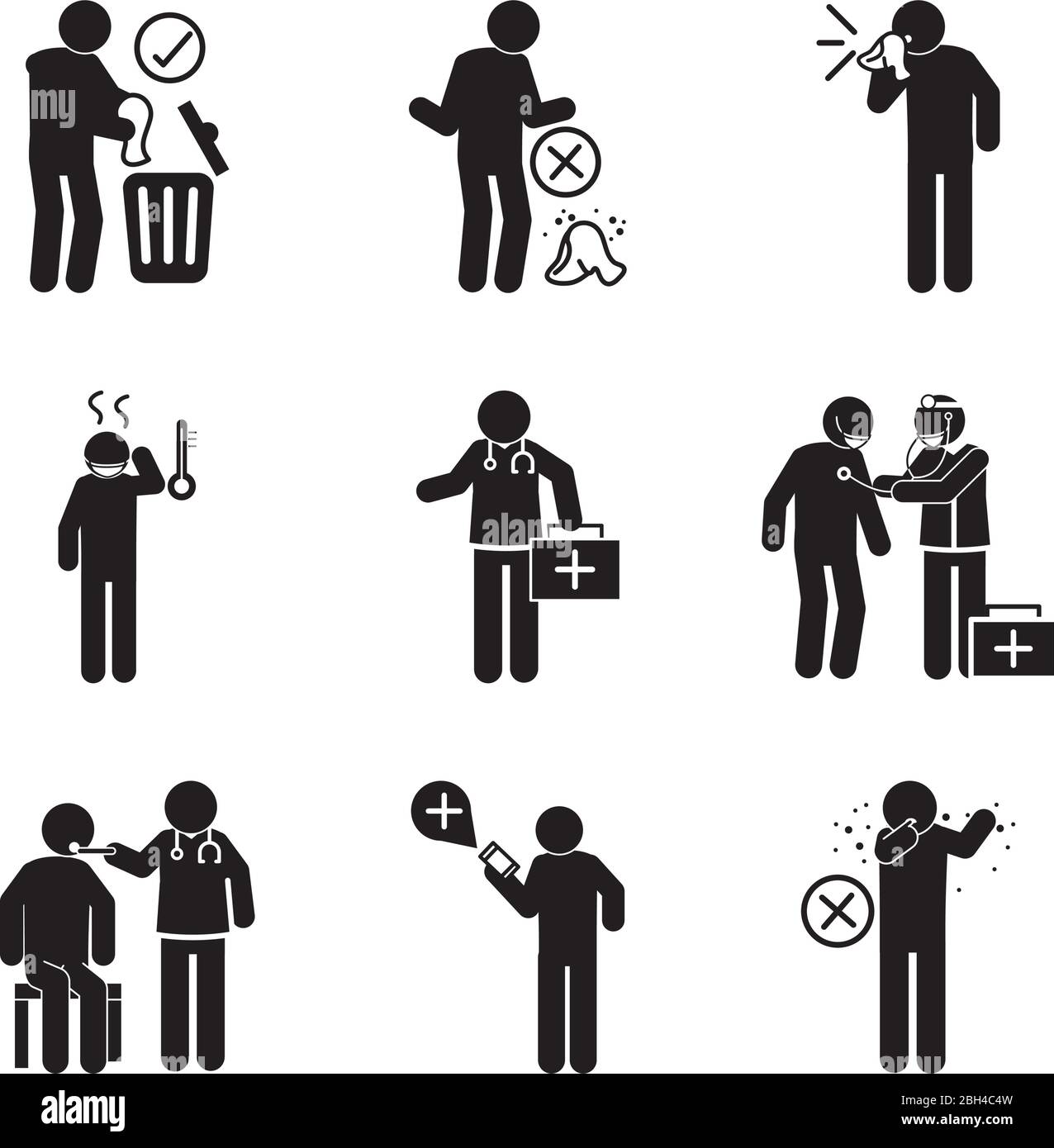 coronavirus covid 19, health pictogram, prevention, symptoms, medical ...