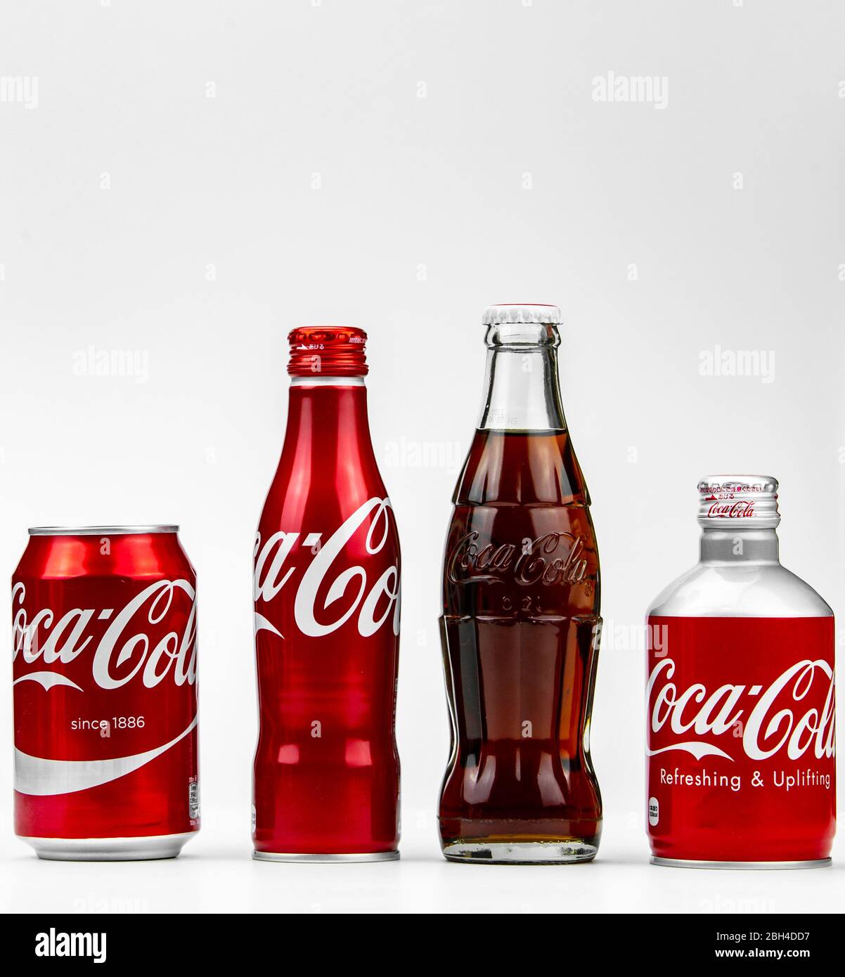 Atlanta, Georgia, USA April 1, 2020: four different types of cans and ...