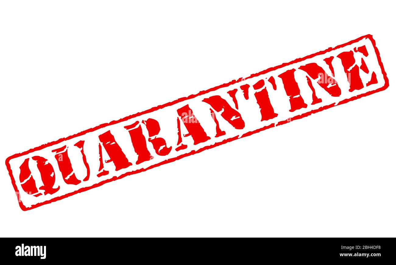 Red old stamp text quarantine isolated on white Stock Photo - Alamy