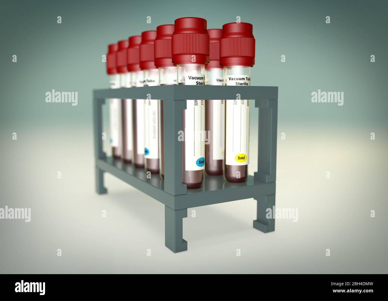 3d render of multiholder stand full of blood sample bottles with a ...