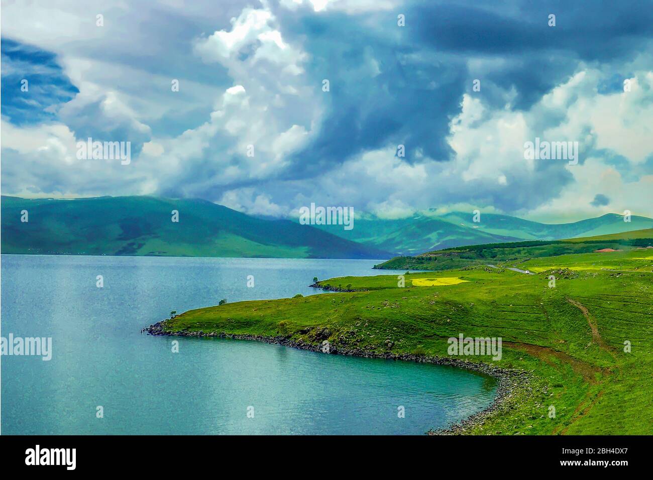Mountain and lake landscape in Eastern Anatolia Turkey western Armenia ...