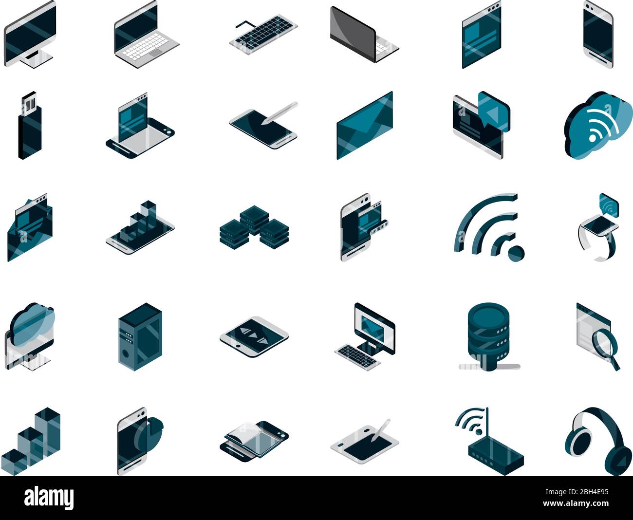technology device gadget digital isometric isolated icons set vector ...