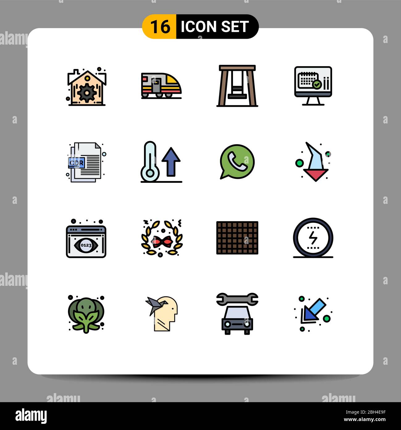 Pack of 16 creative Flat Color Filled Lines of file format, cdr format ...