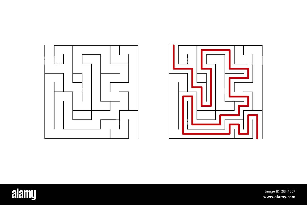 Labyrinth maze game for children. Simple puzzle with solution. Vector ...