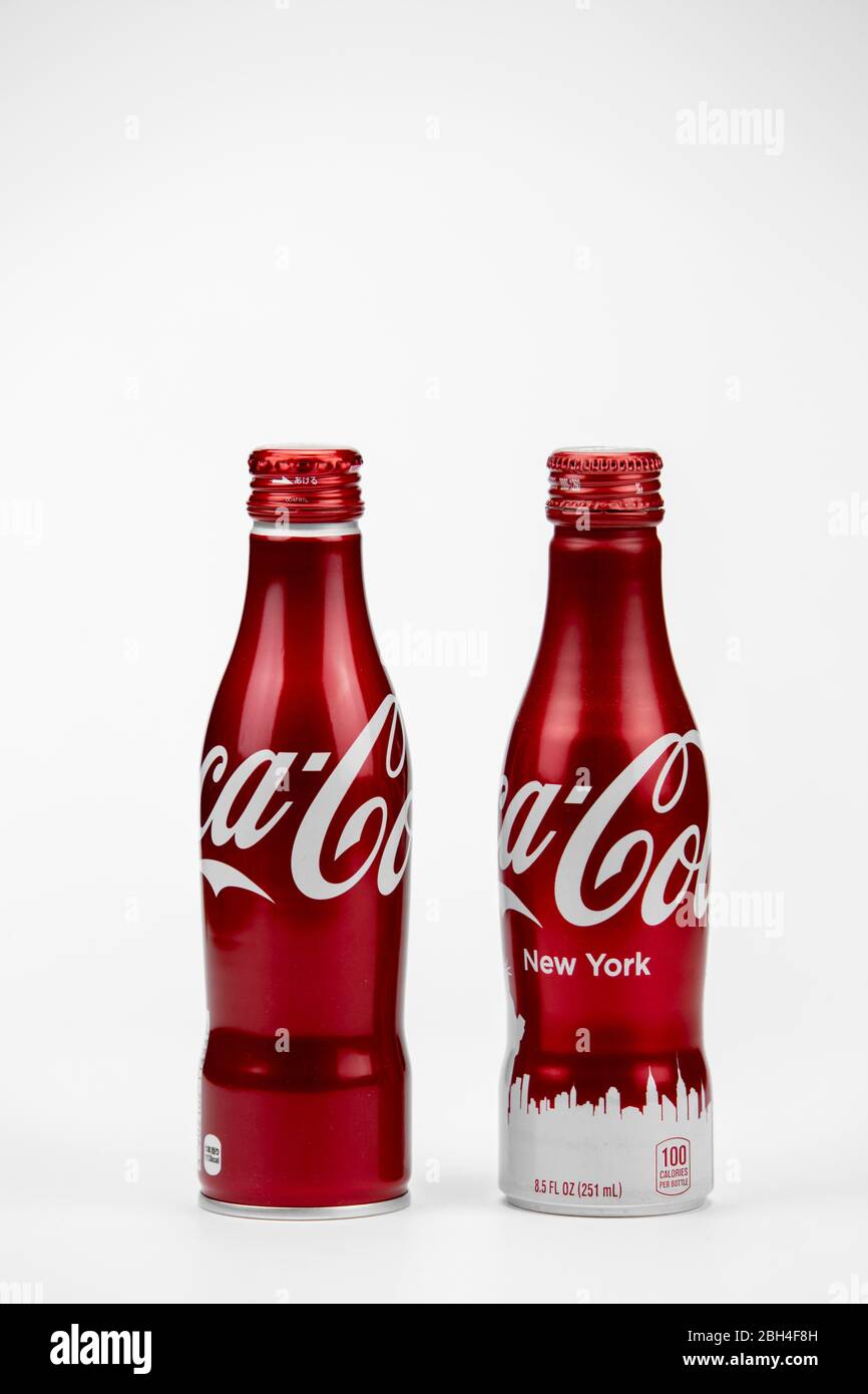 New York, USA 11/01/2020 - Coca-Cola aluminum recyclable bottle ...