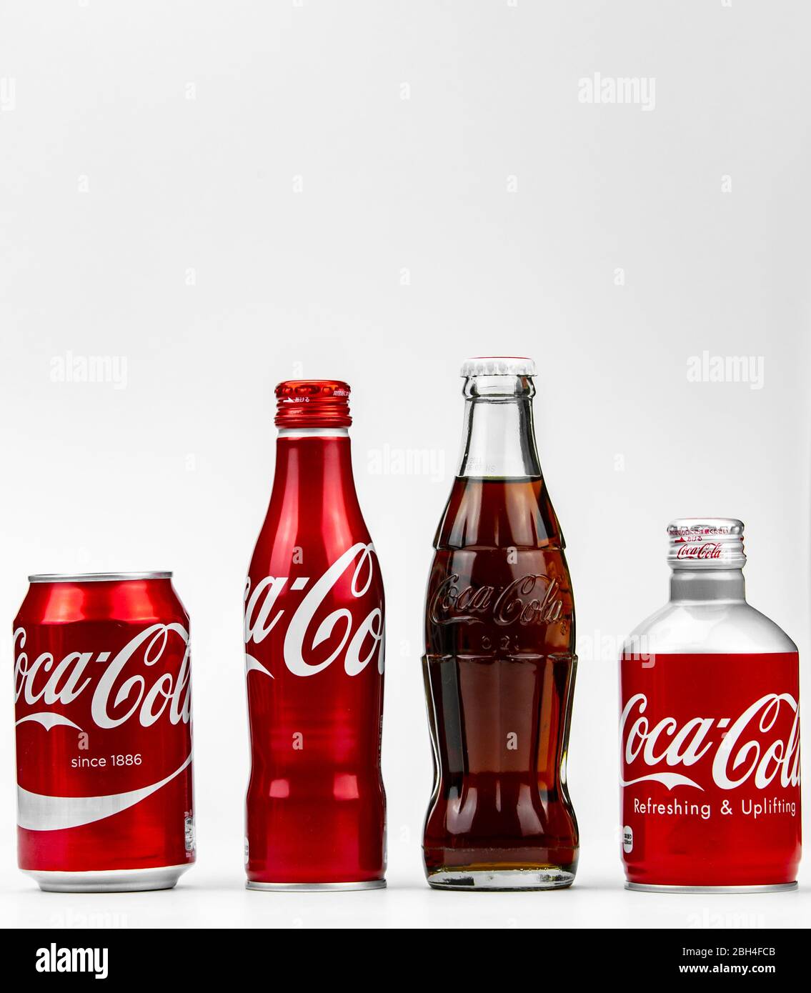 Atlanta, Georgia, USA April 1, 2020: four different types of cans and ...