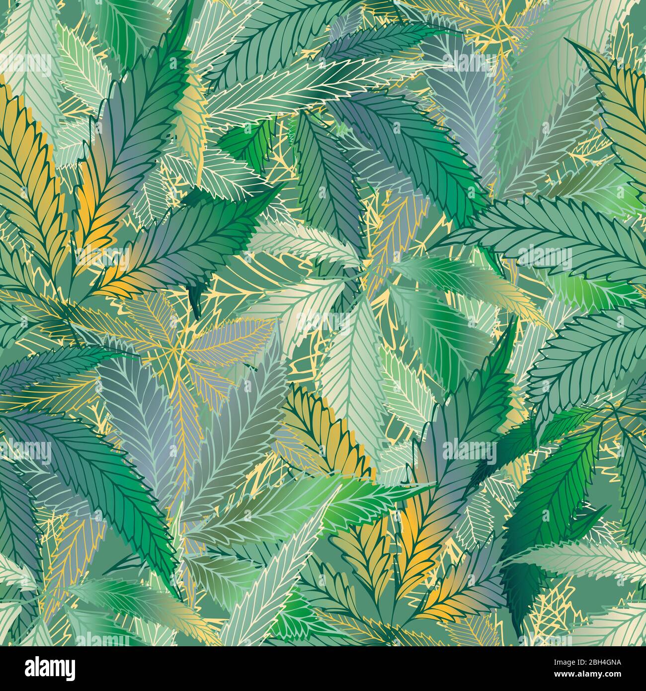 Cannabis leaves seamless vector pattern background. Hand drawn teal and ...