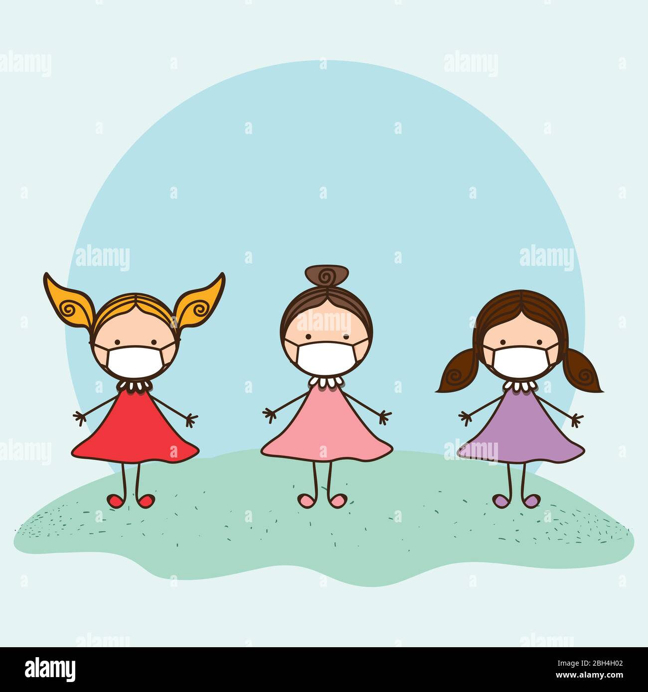 Girls kids with masks against 2019 ncov virus vector design Stock ...