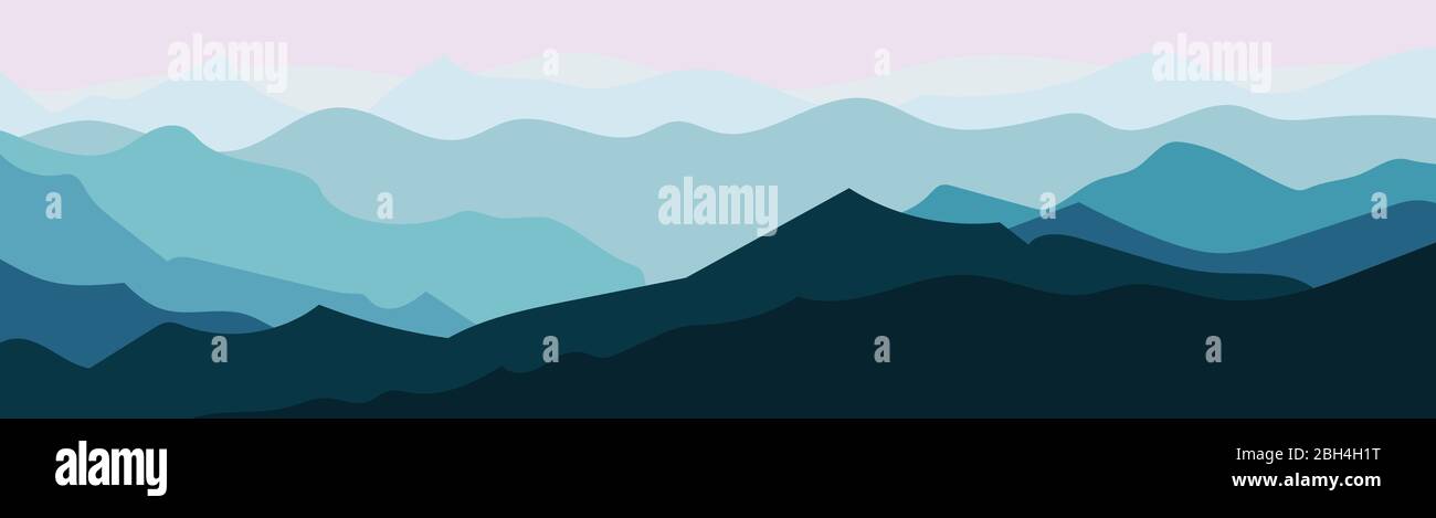 Panorama vector illustration of mountain ridges. Atmospheric ...