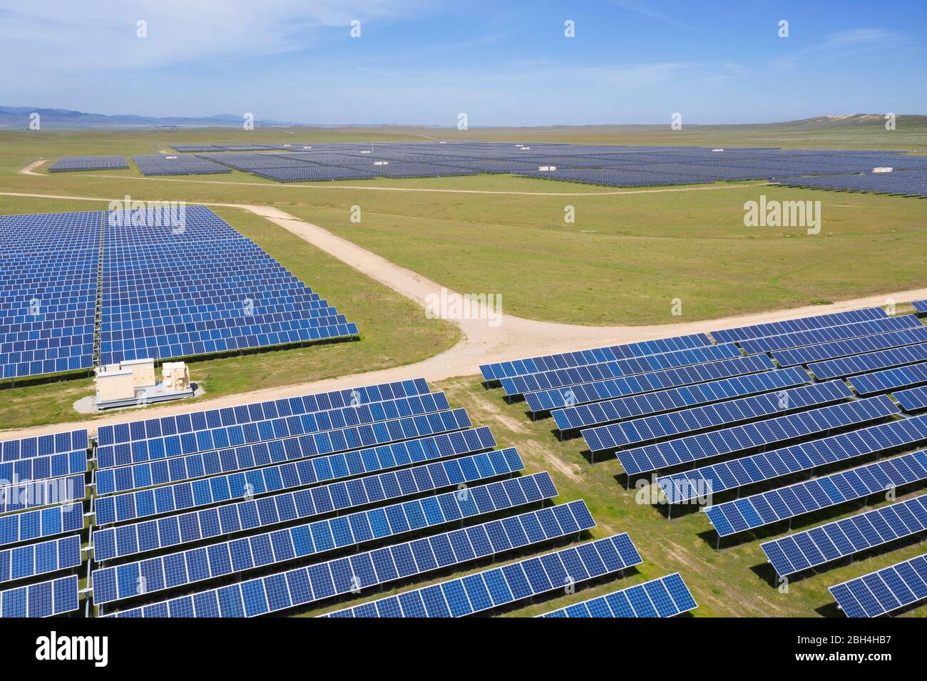 Aerial view above California Valley Solar Ranch on the Carrizo Plain in ...