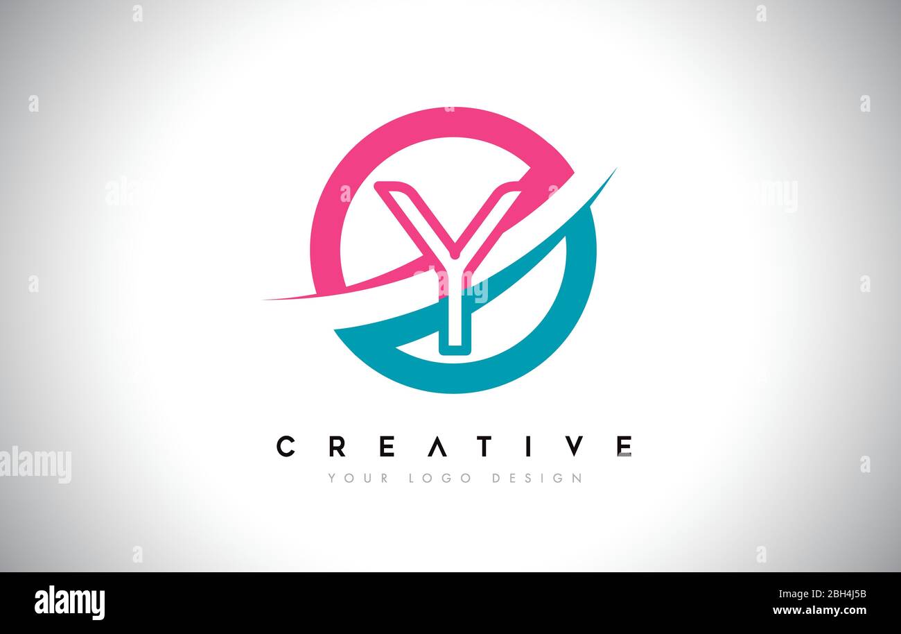 Y Letter Design logo icon with circle and swoosh design and blue pink color vector illustration ...