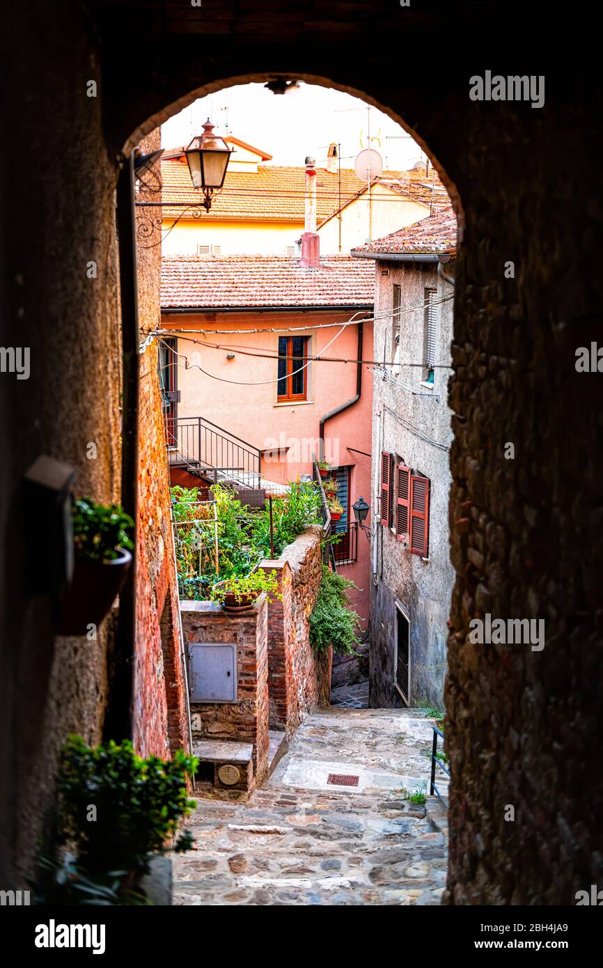 Chiusi, Italy narrow empty alley street in small historic town village ...