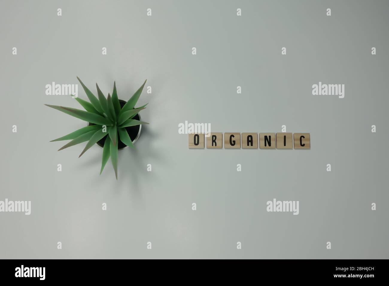 The word Organic written in wooden letter tiles on a white background ...