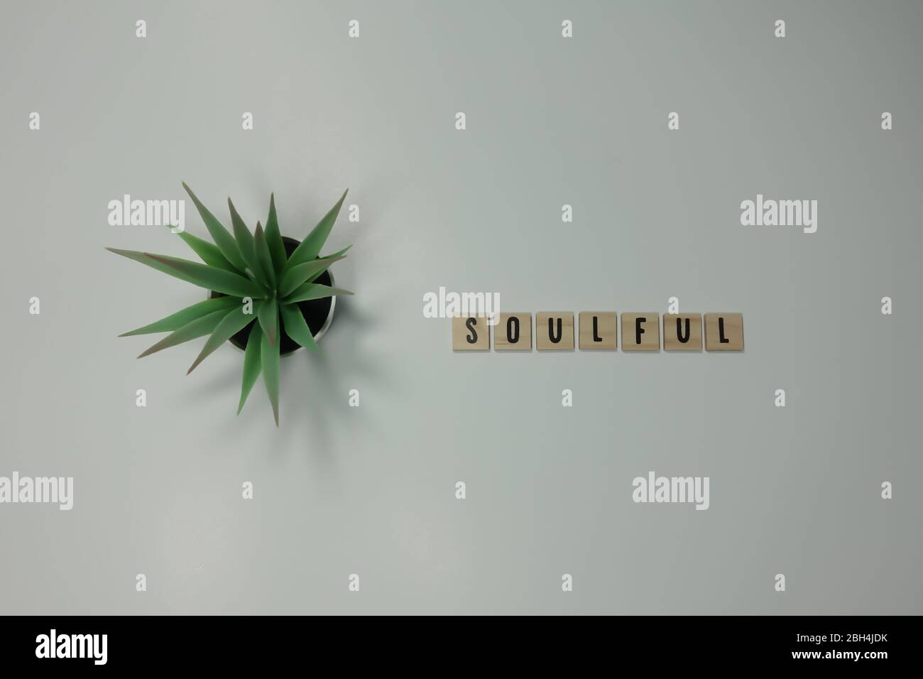 The word Soulful written in wooden letter tiles on a white background ...