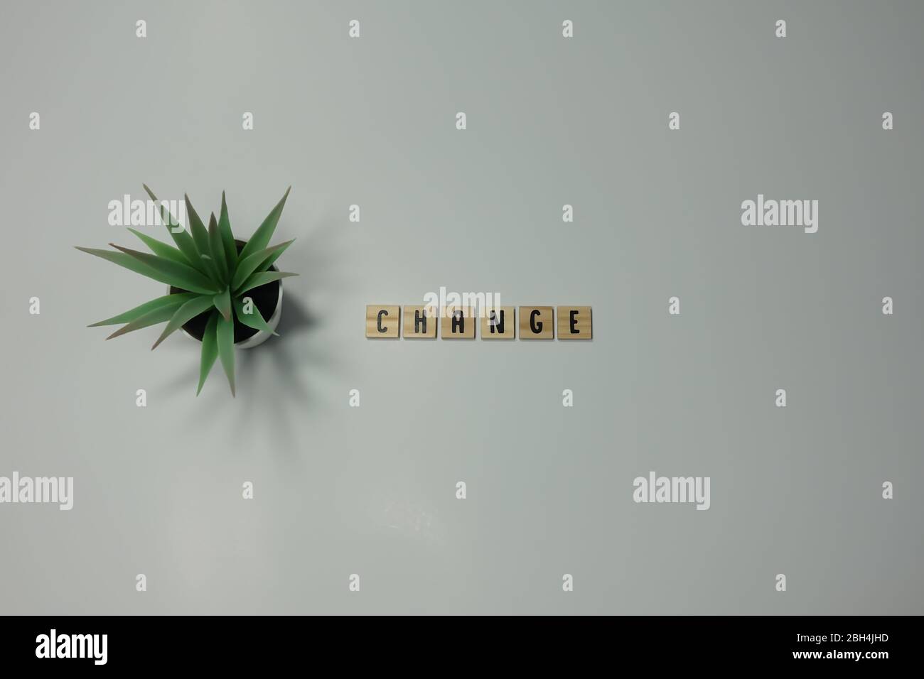 The word Change written in wooden letter tiles on a white background ...