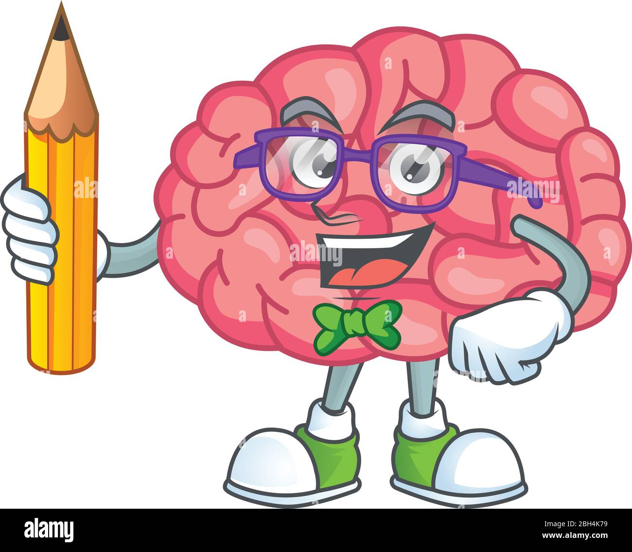Brain student cartoon character studying with pencil Stock Vector Image ...