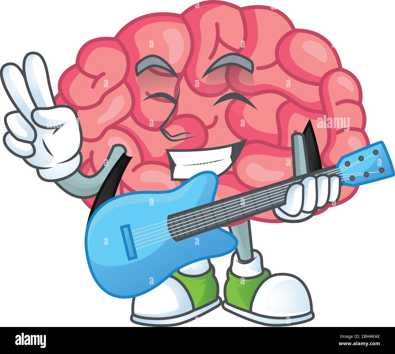 Happy face of brain cartoon plays music with a guitar Stock Vector ...