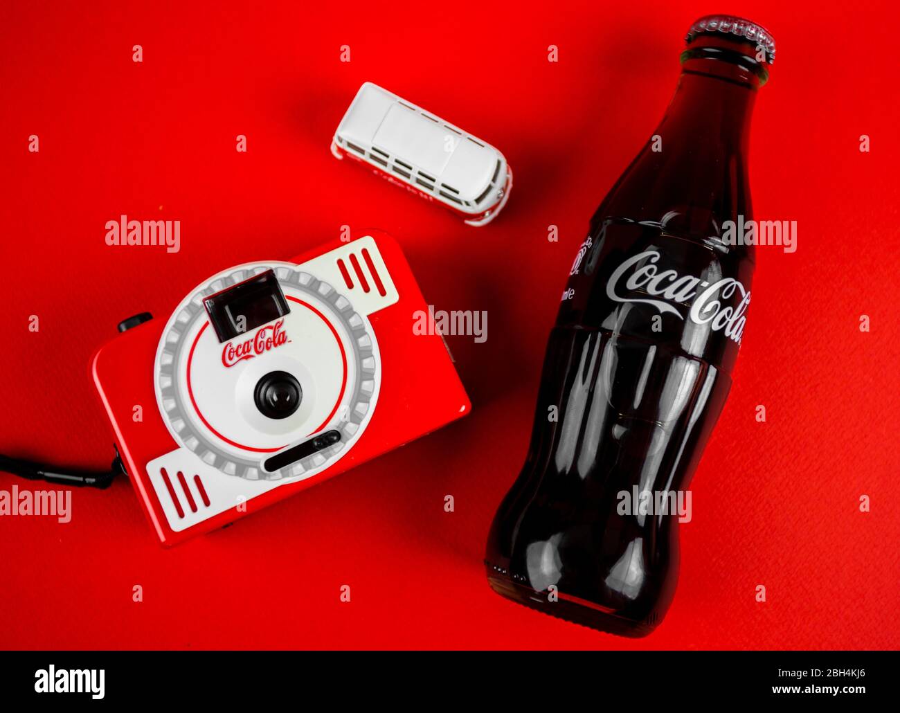 Atlanta, Georgia, USA April 1, 2020: Coca-Cola contour bottle, branded ...