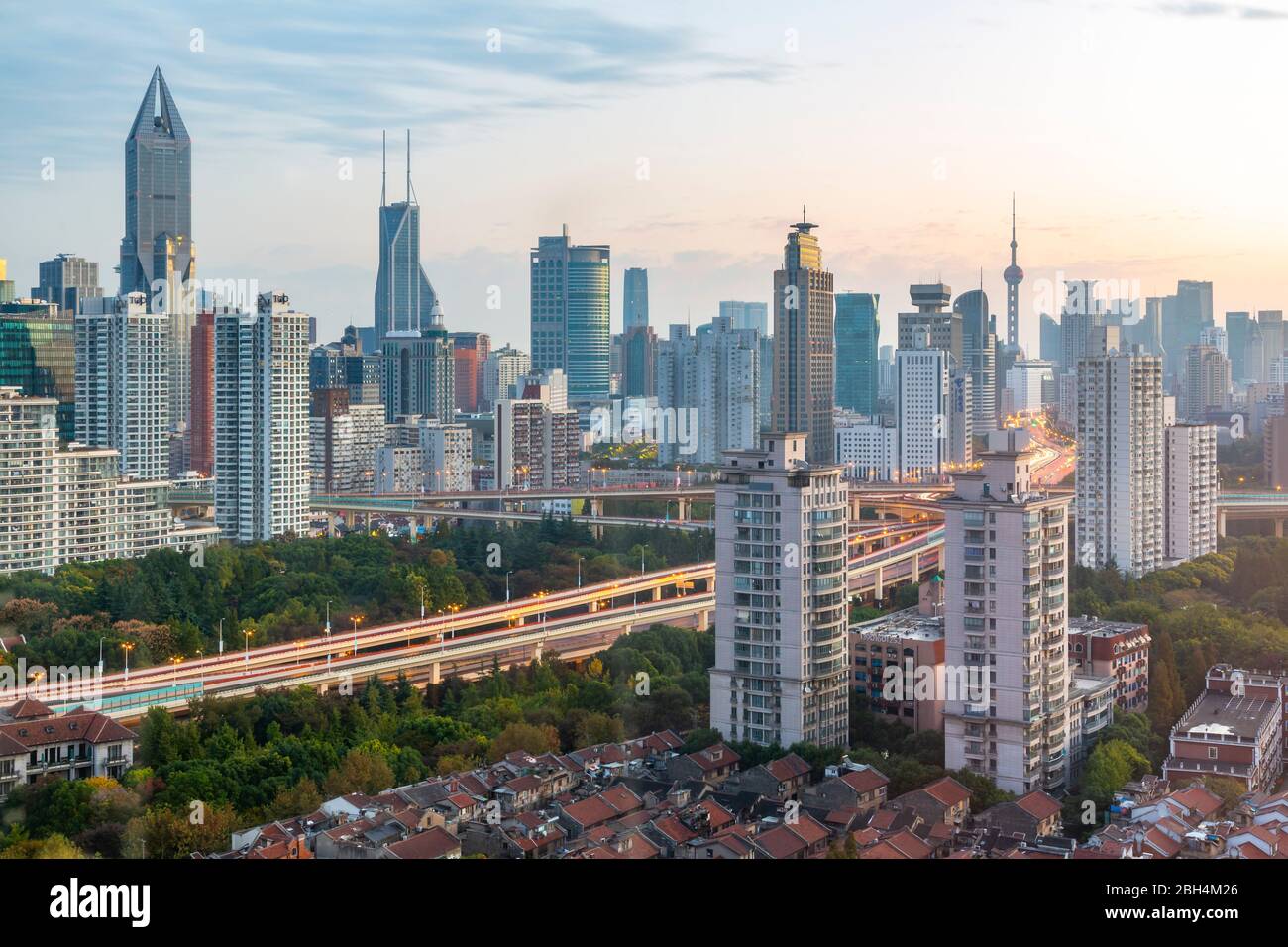 View of Shanghai skyline at sunrise, Luwan, Shanghai, China, Asia Stock ...