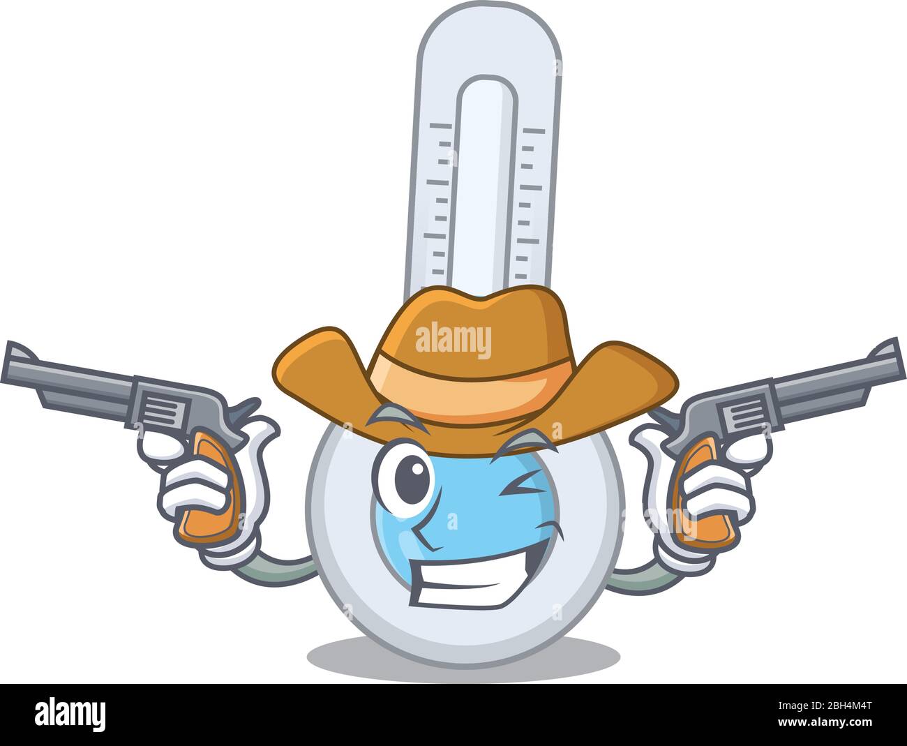 Cute handsome cowboy of cold thermometer cartoon character with guns ...