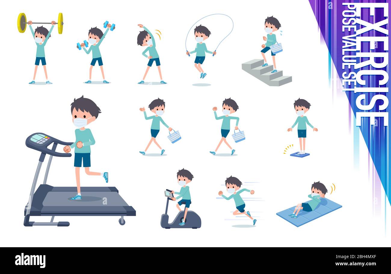 A set of boy wearing mask on exercise and sports.There are various ...