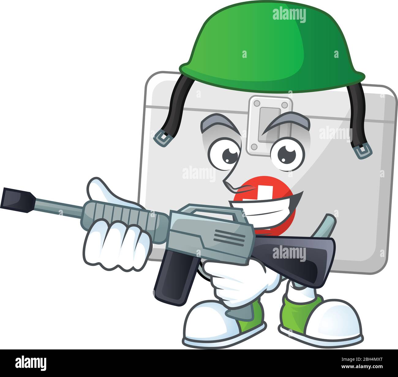 An elegant first aid kit Army mascot design style using automatic gun ...