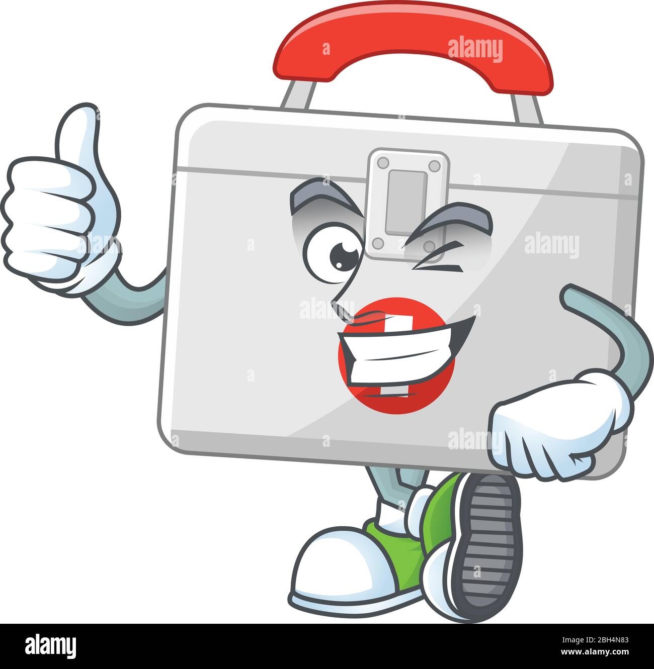 Mascot design style of first aid kit showing Thumbs up finger Stock ...
