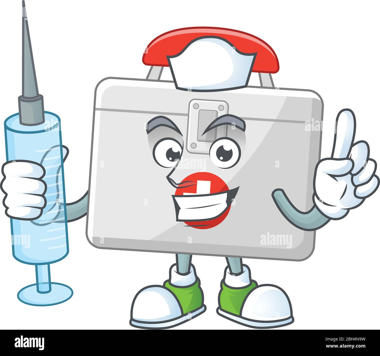 Friendly Nurse first aid kit mascot design style using syringe Stock ...