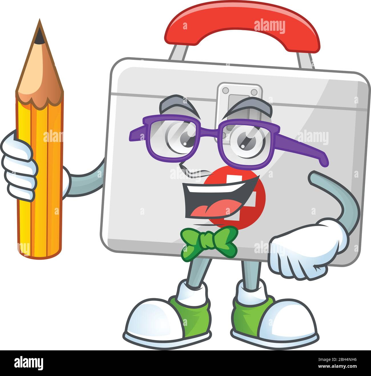 First aid kit student cartoon character studying with pencil Stock ...