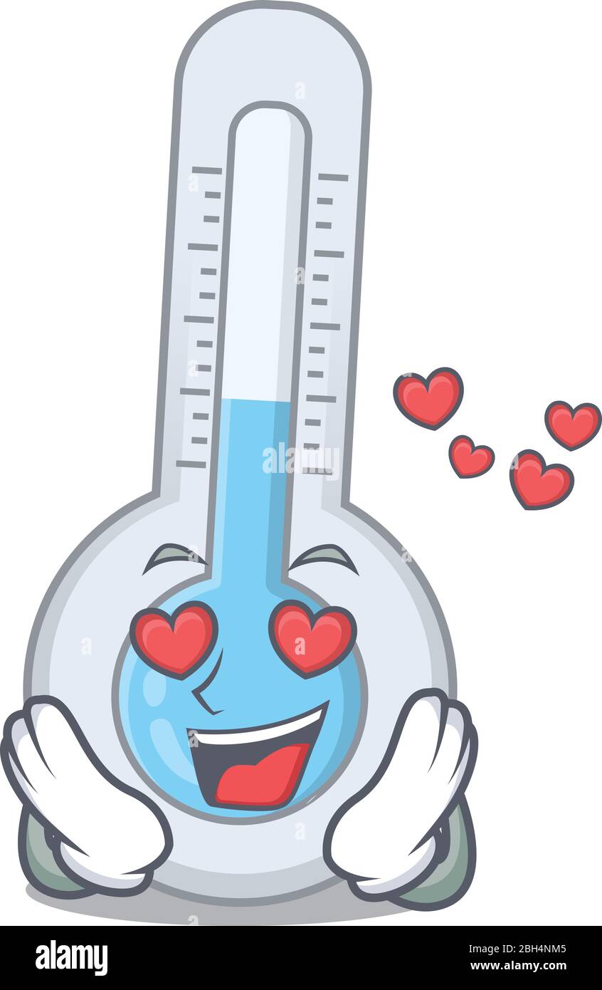 Cute cold thermometer cartoon character has a falling in love face ...