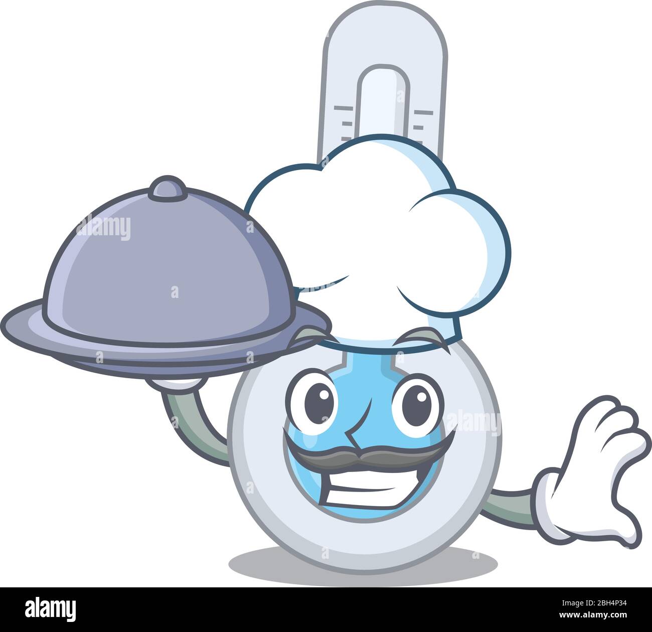 Cold thermometer chef cartoon character serving food on tray Stock ...