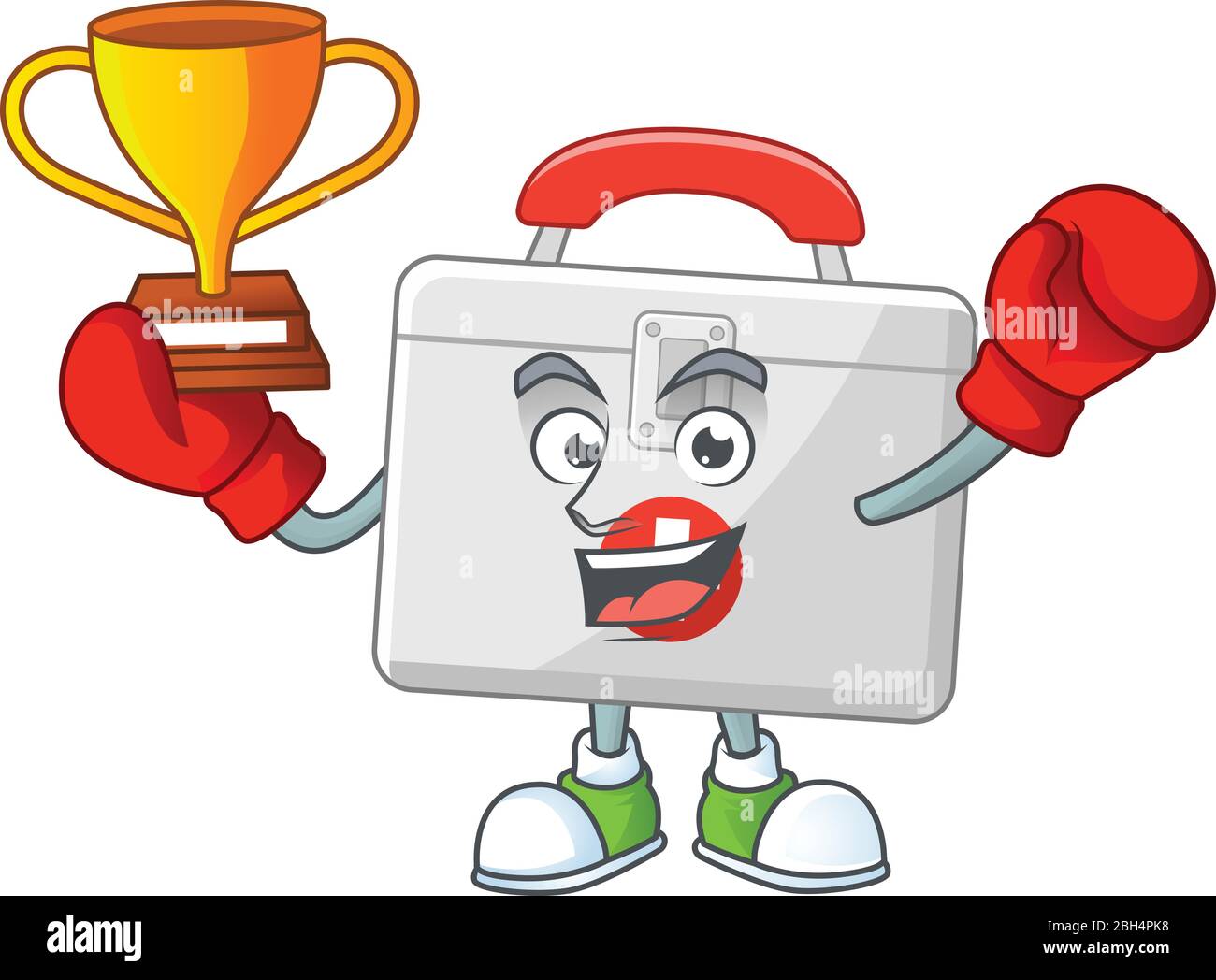 Proudly face of boxing winner first aid kit presented in cartoon ...