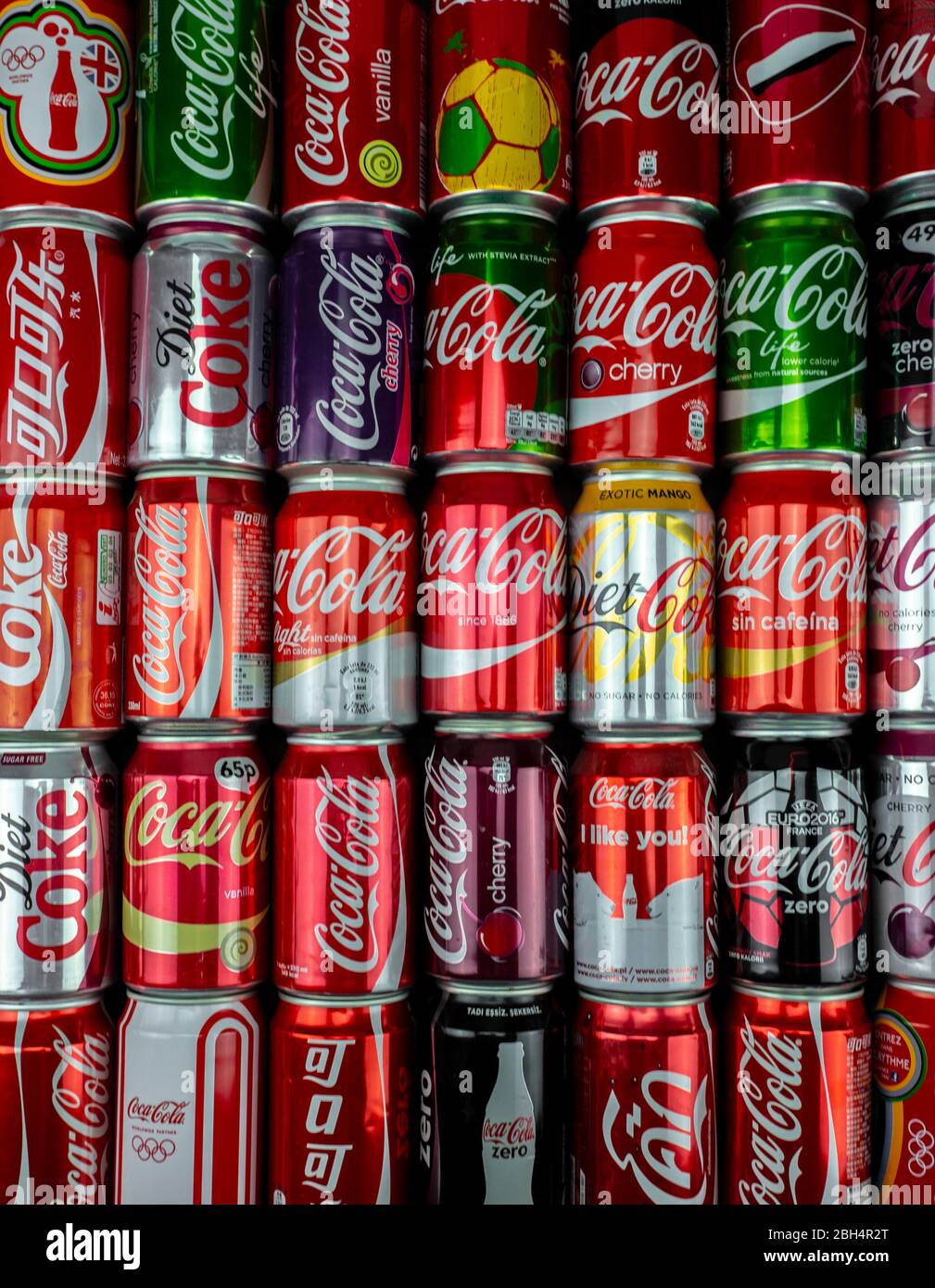 Atlanta, Georgia, USA April 4, 2020: Coca Cola background of many ...