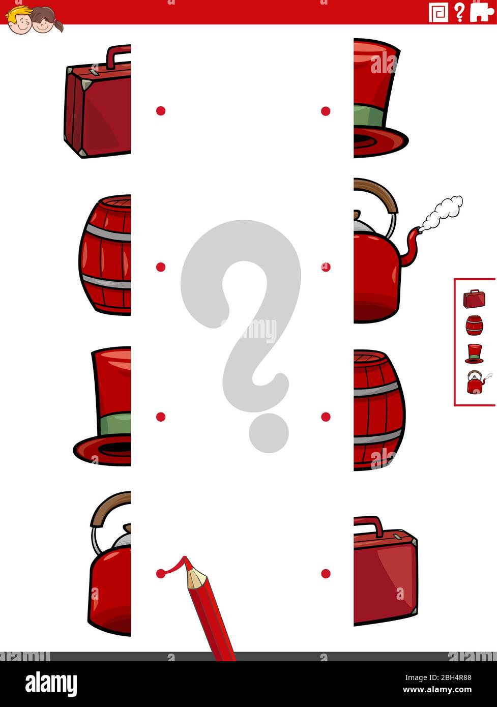 Cartoon Illustration of Educational Game of Matching Halves of Pictures ...
