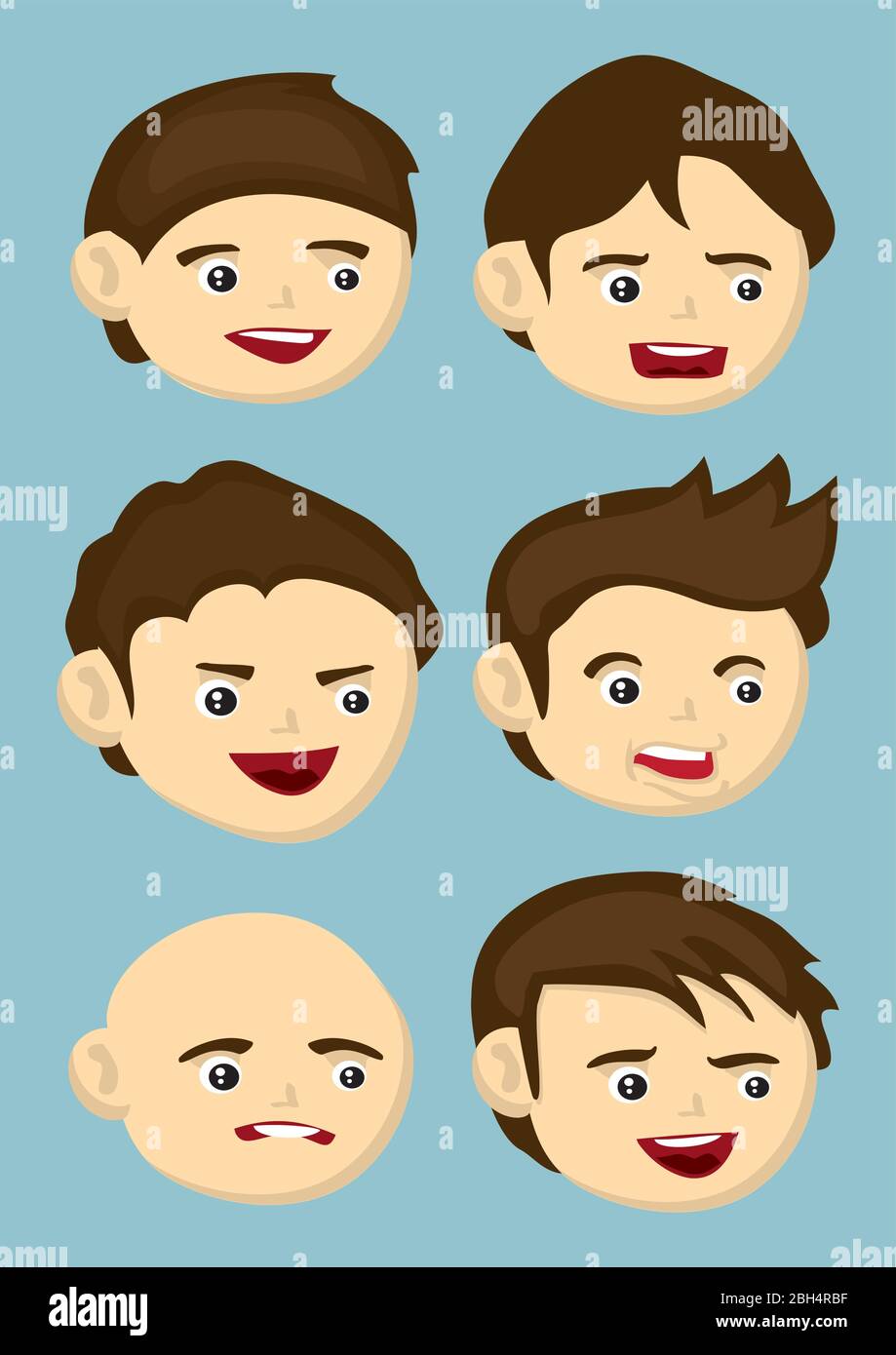 Set of six vector illustration of cartoon head icons in different ...