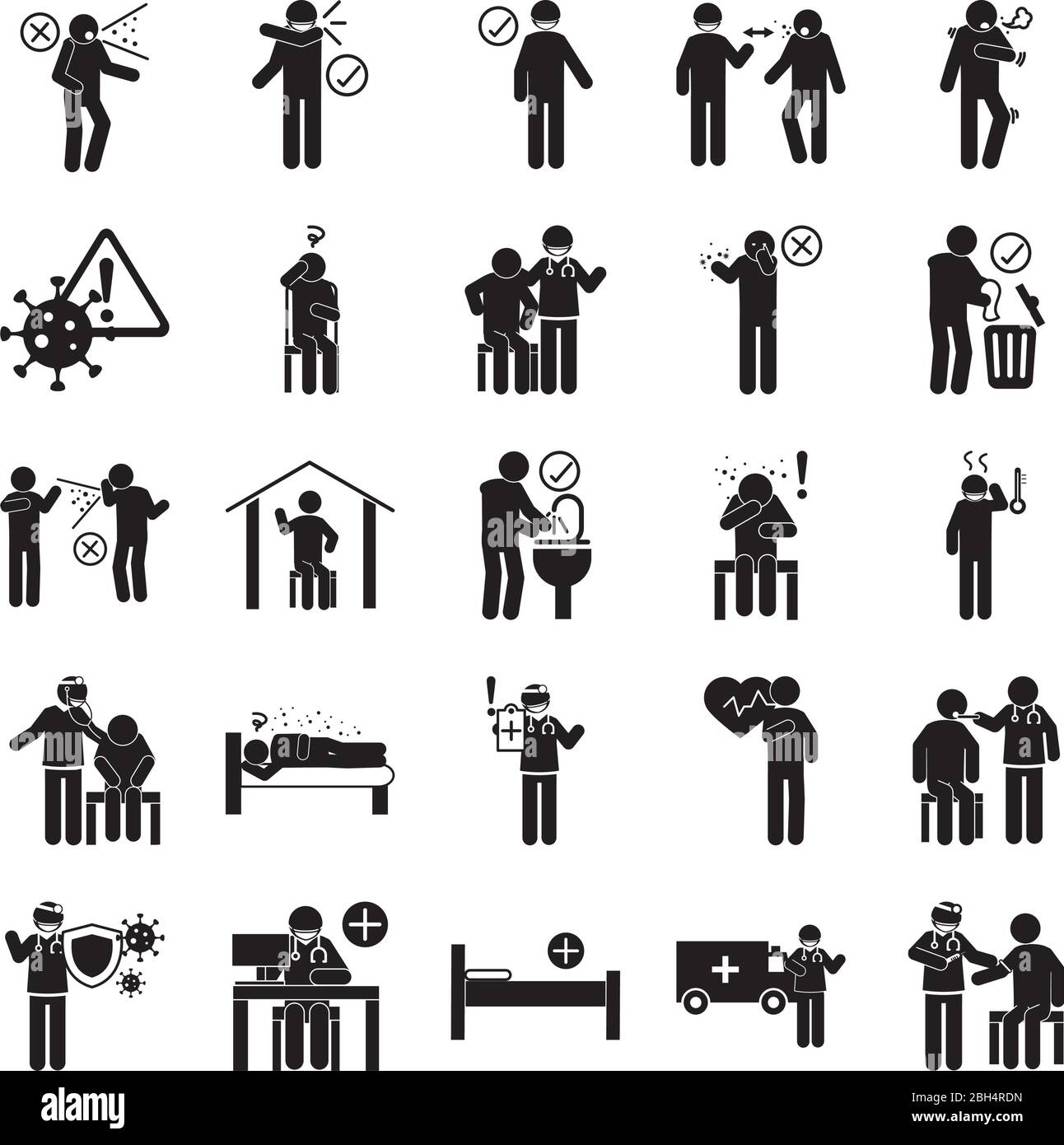 coronavirus covid 19, health pictogram, prevention, symptoms, medical ...