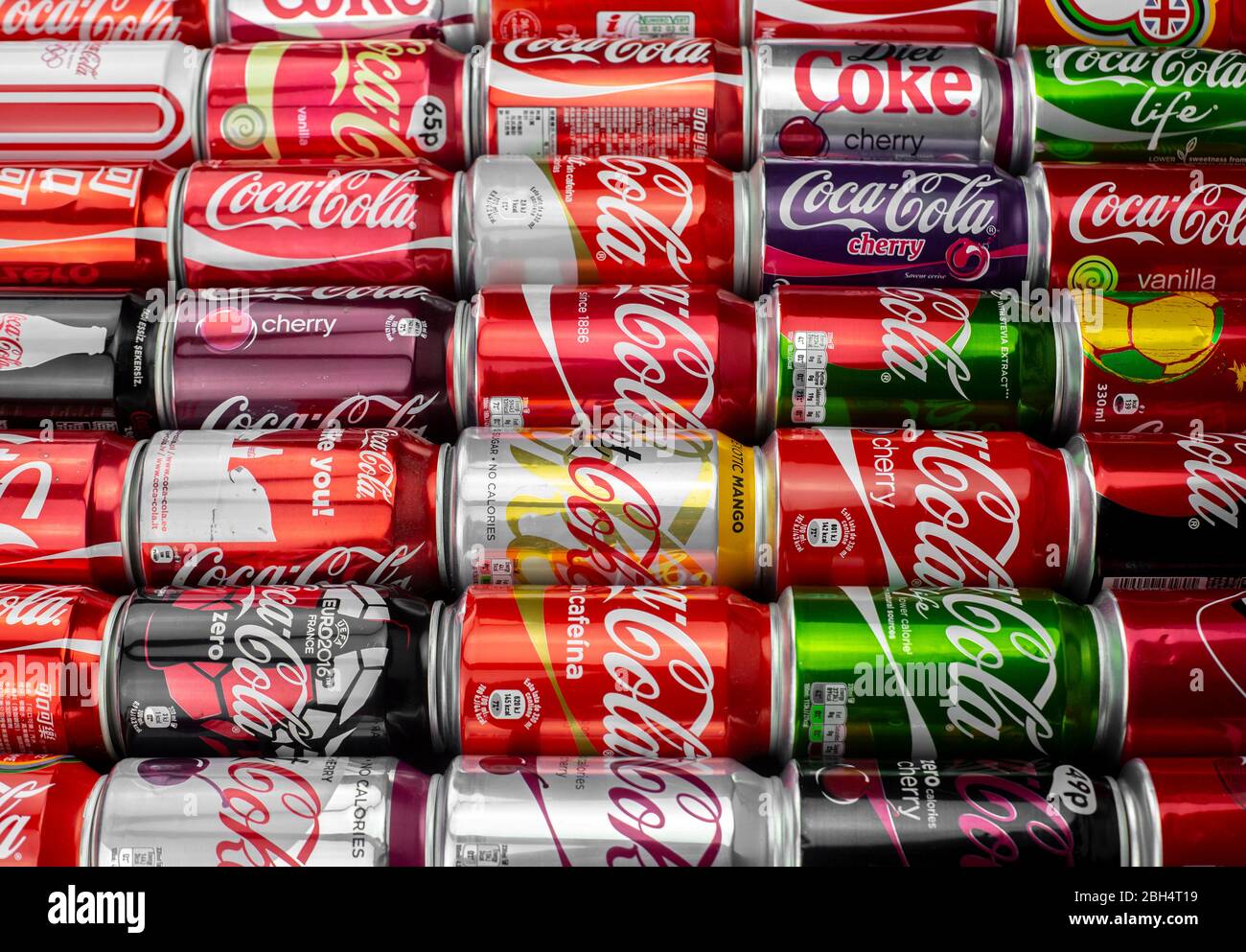 Atlanta, Georgia, USA April 4, 2020: Coca Cola background of many ...