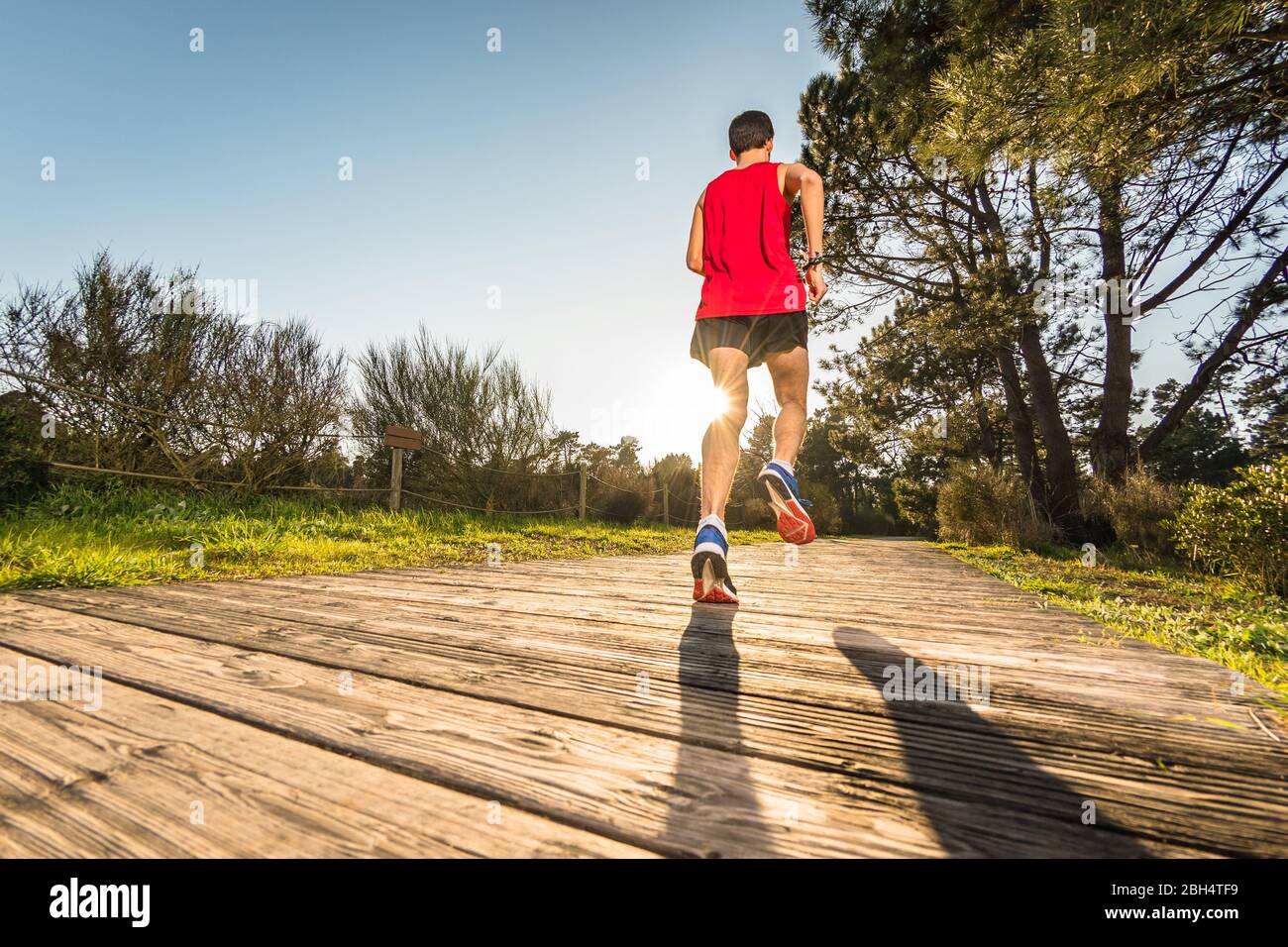 Athletic young man running in the nature. Healthy lifestyle Stock Photo ...