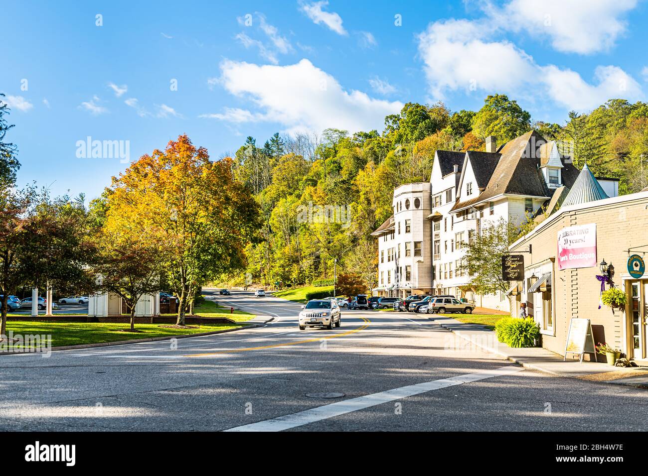 Hot Springs, USA - October 18, 2019: Historic downtown town street road ...