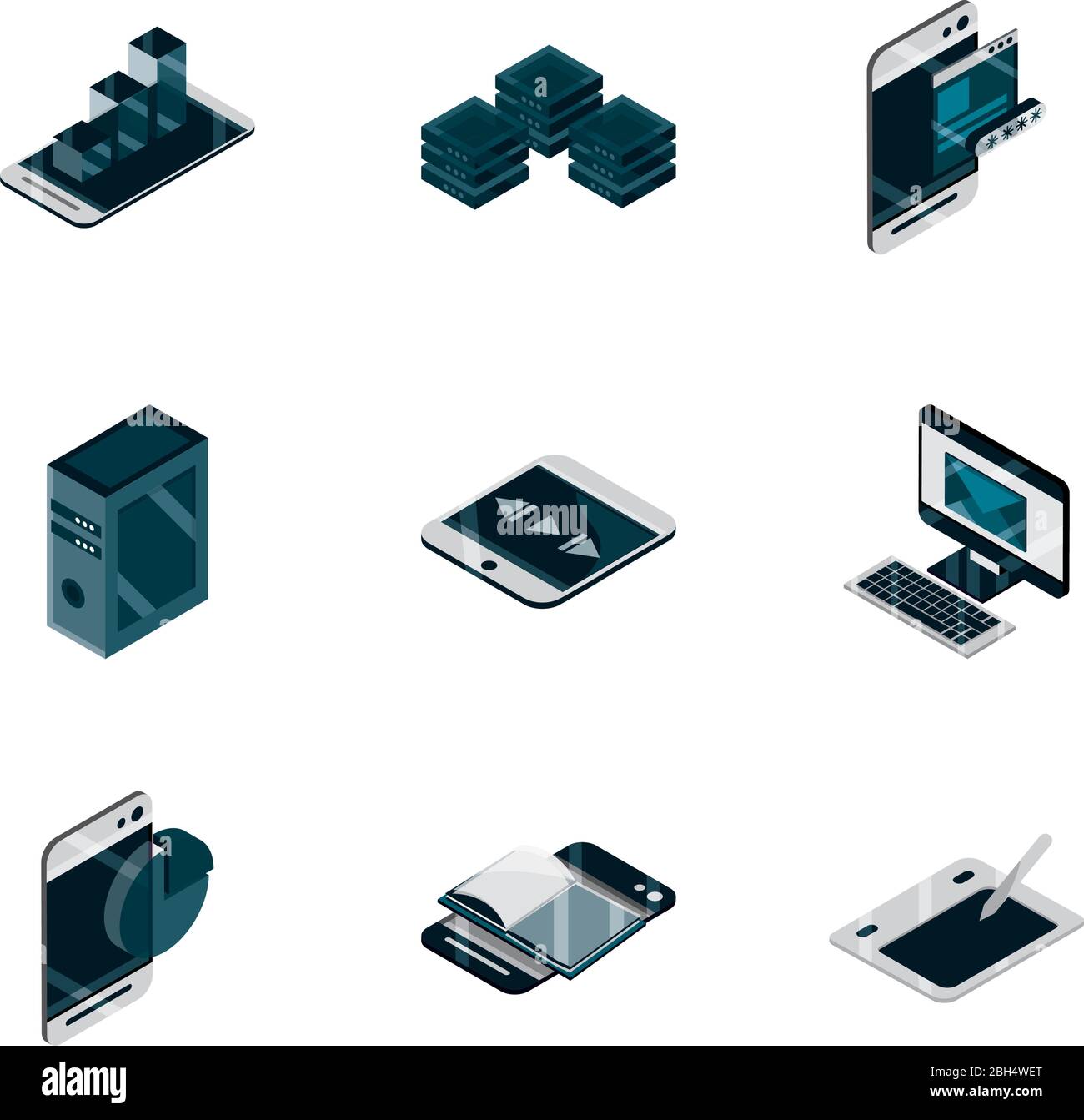 technology device gadget digital isometric isolated icons set vector ...