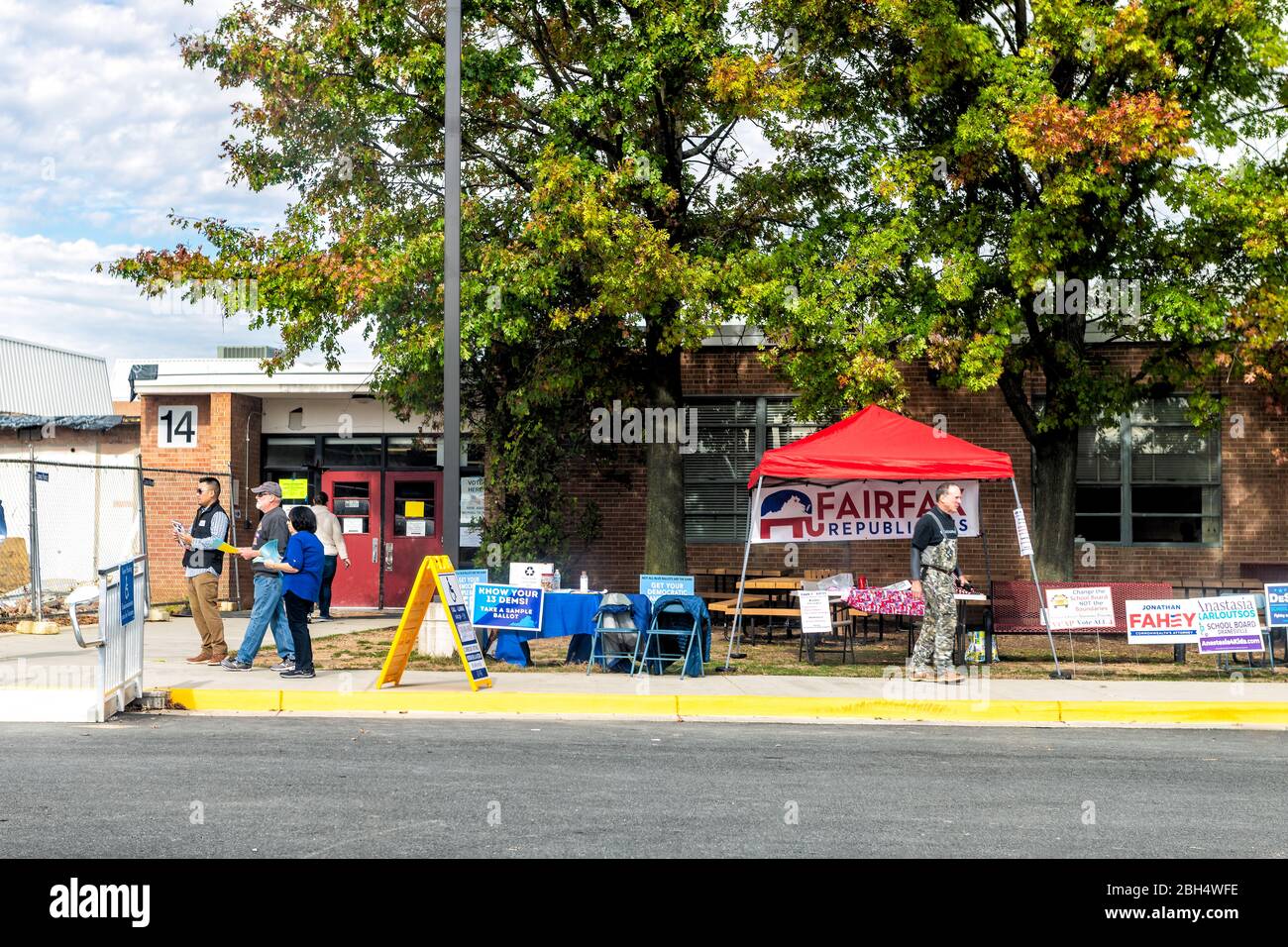 Herndon, USA - November 5, 2019: High school polling station with ...